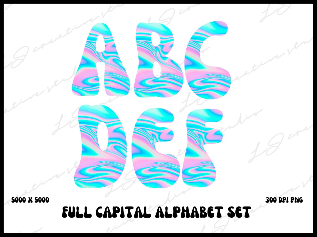 Holographic Print Alphabet PNG, Letter Bundle Download, Sublimation ...