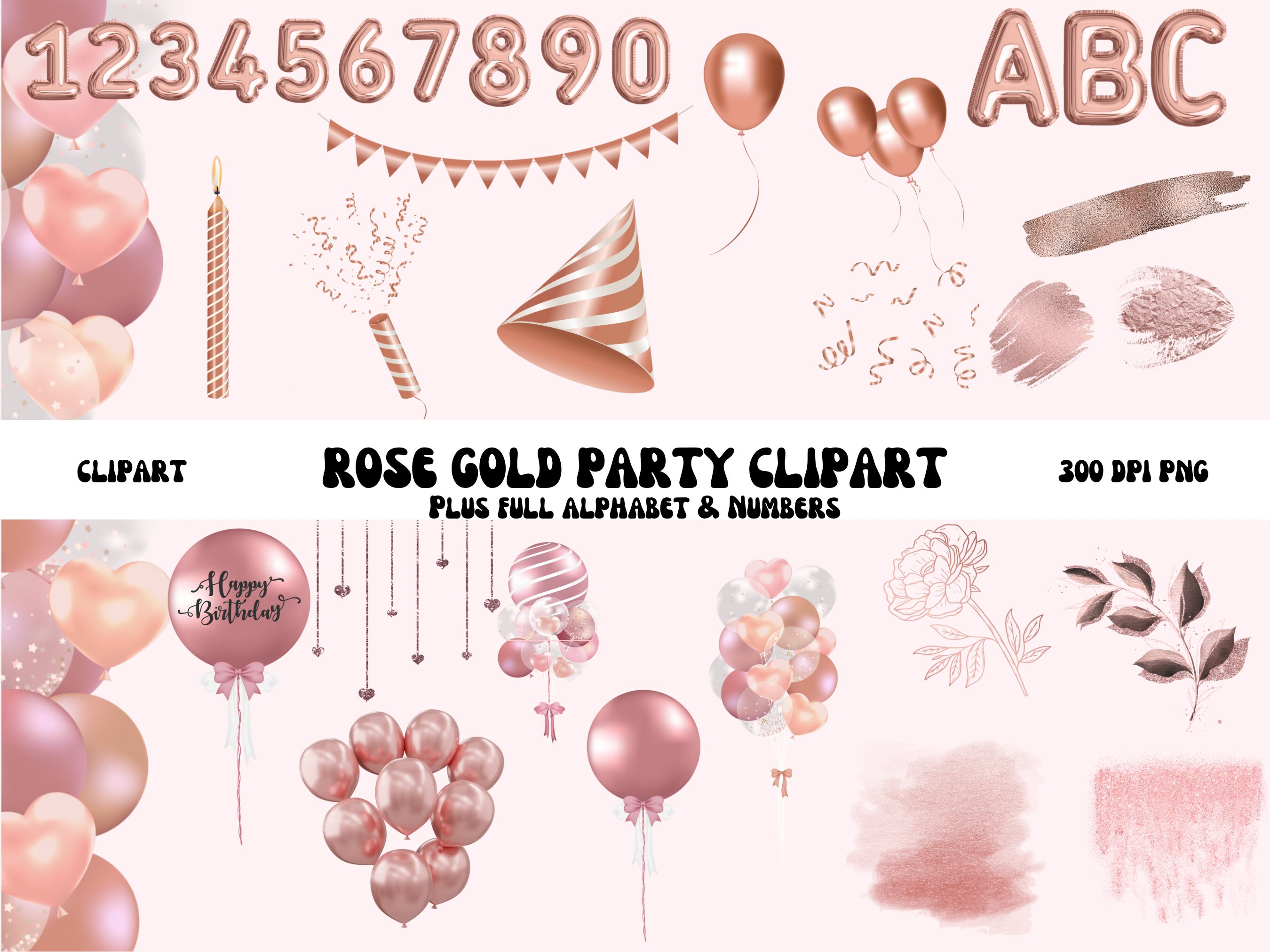 Rose Gold Clipart Bundle, Birthday Clipart, Rose Gold Png, Scrapbook ...