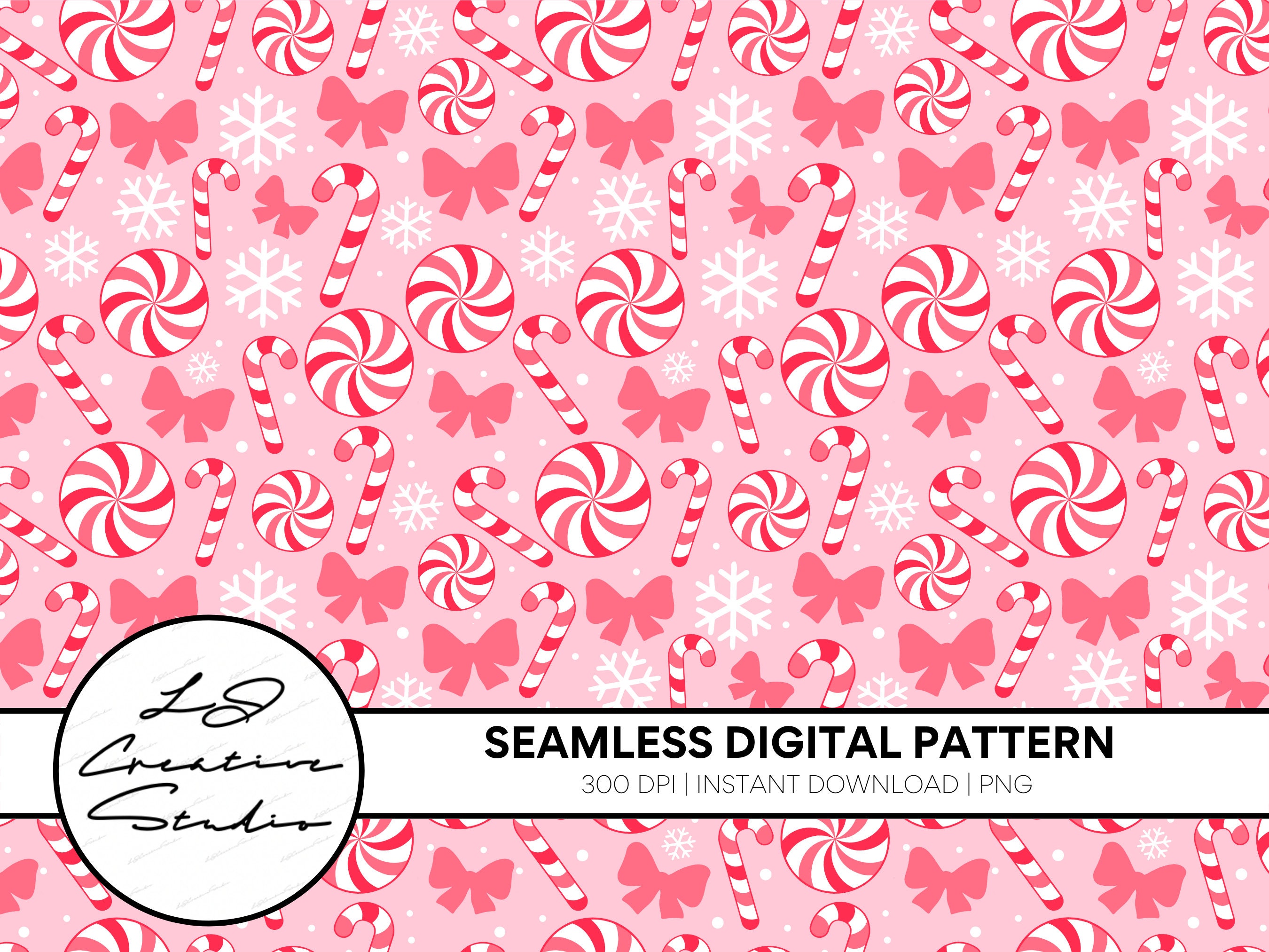 Christmas Seamless Pattern, Peppermint Seamless Pattern, Festive ...