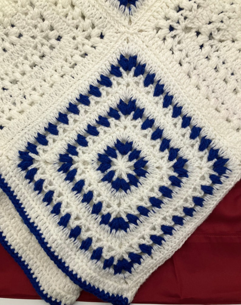 White and Blue Star Crochet Afghan/lap Blanket Throw Big Enough for Two ...