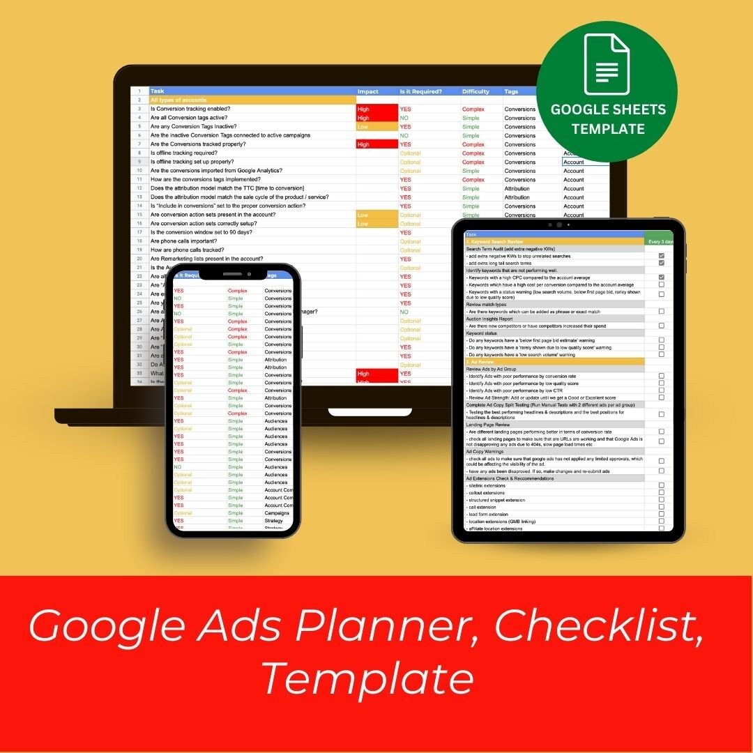 Google Ads Planner, Checklist, Audit, Draft - Etsy