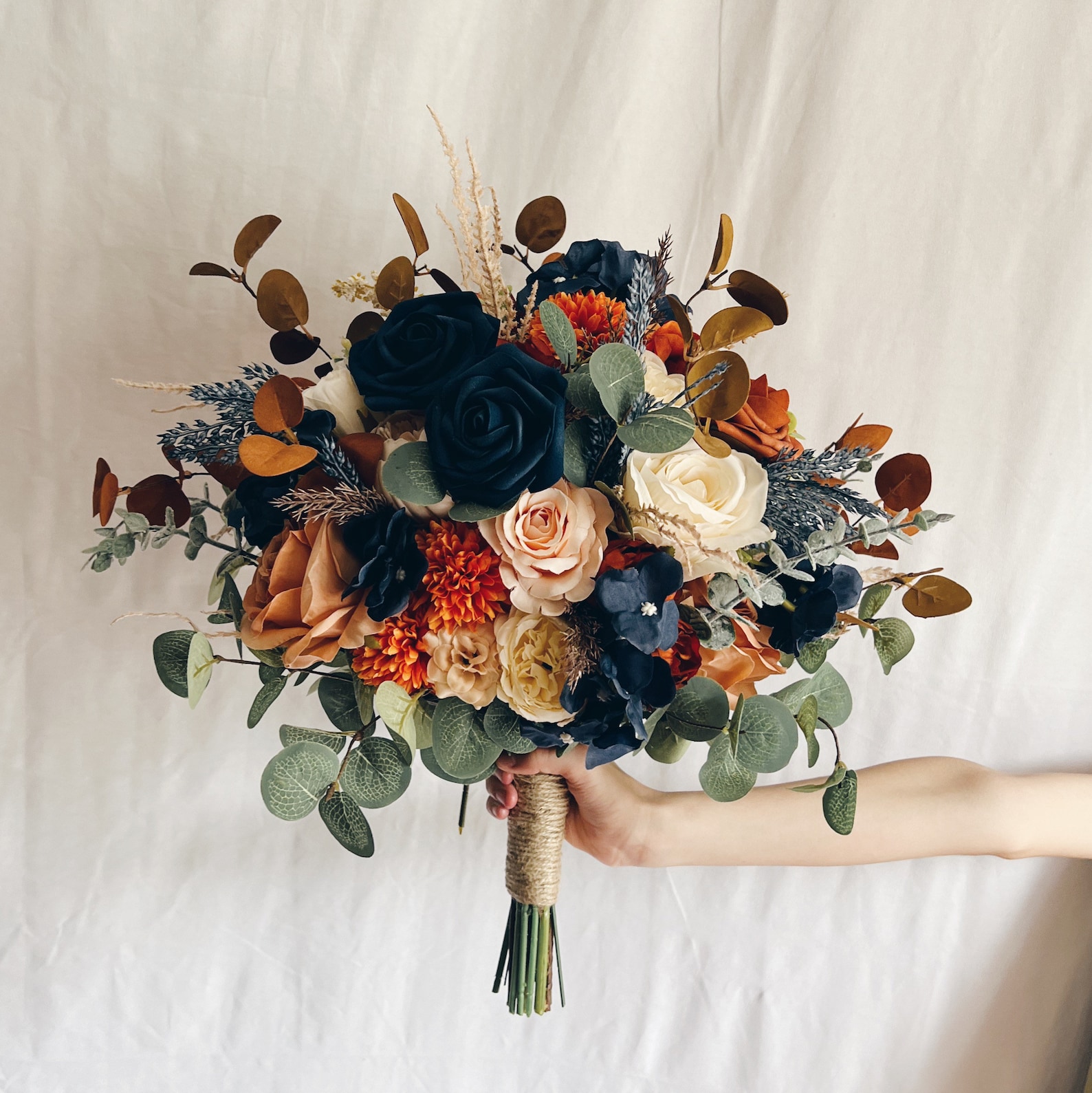 Wedding Bouquet With Navy Blue and Rust Orange Flowers - Etsy