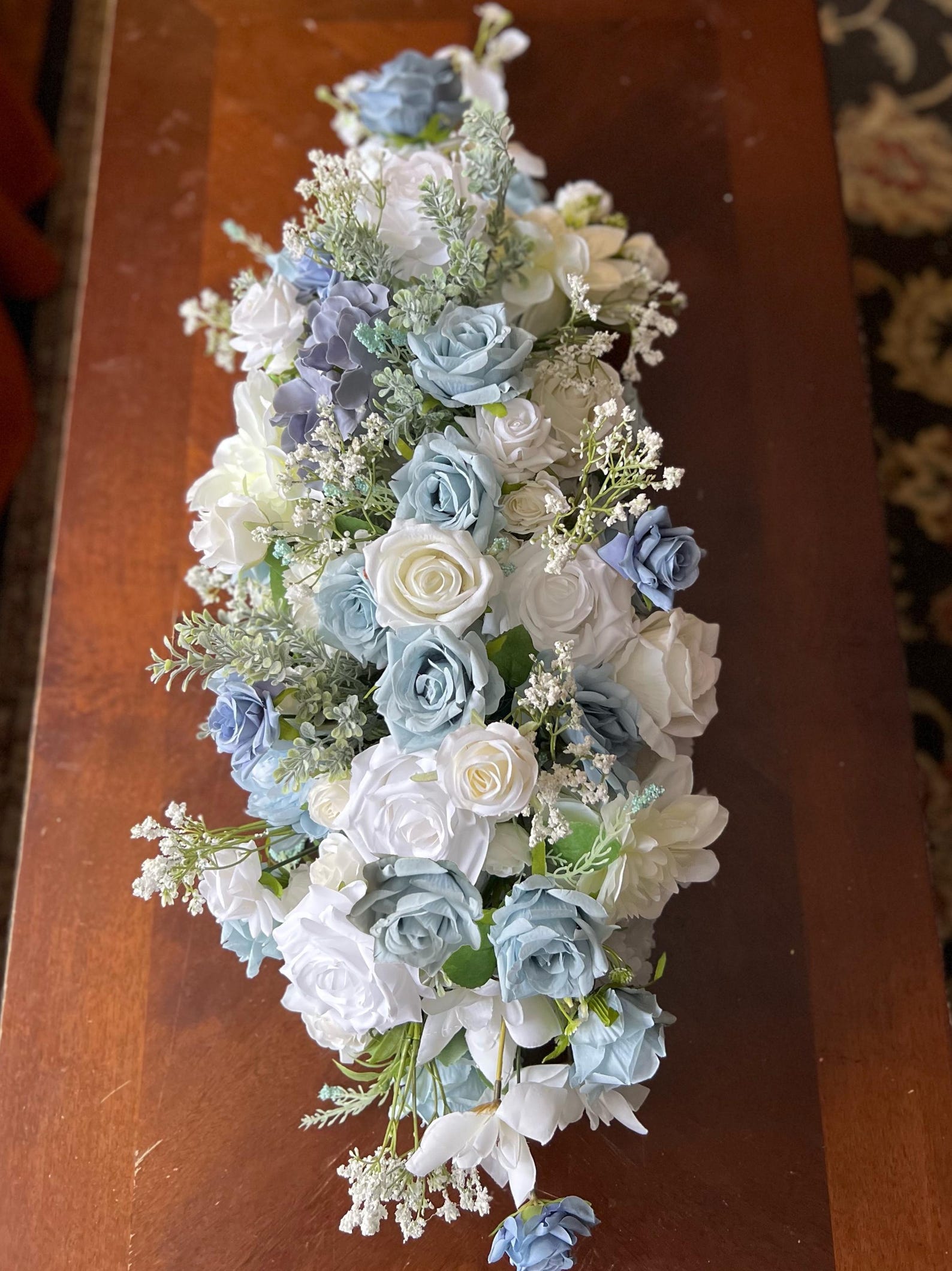 Sweet Heart Table Flowers, Table Floral Arrangement With Dusty Blue Flowers, Table Centerpiece ...