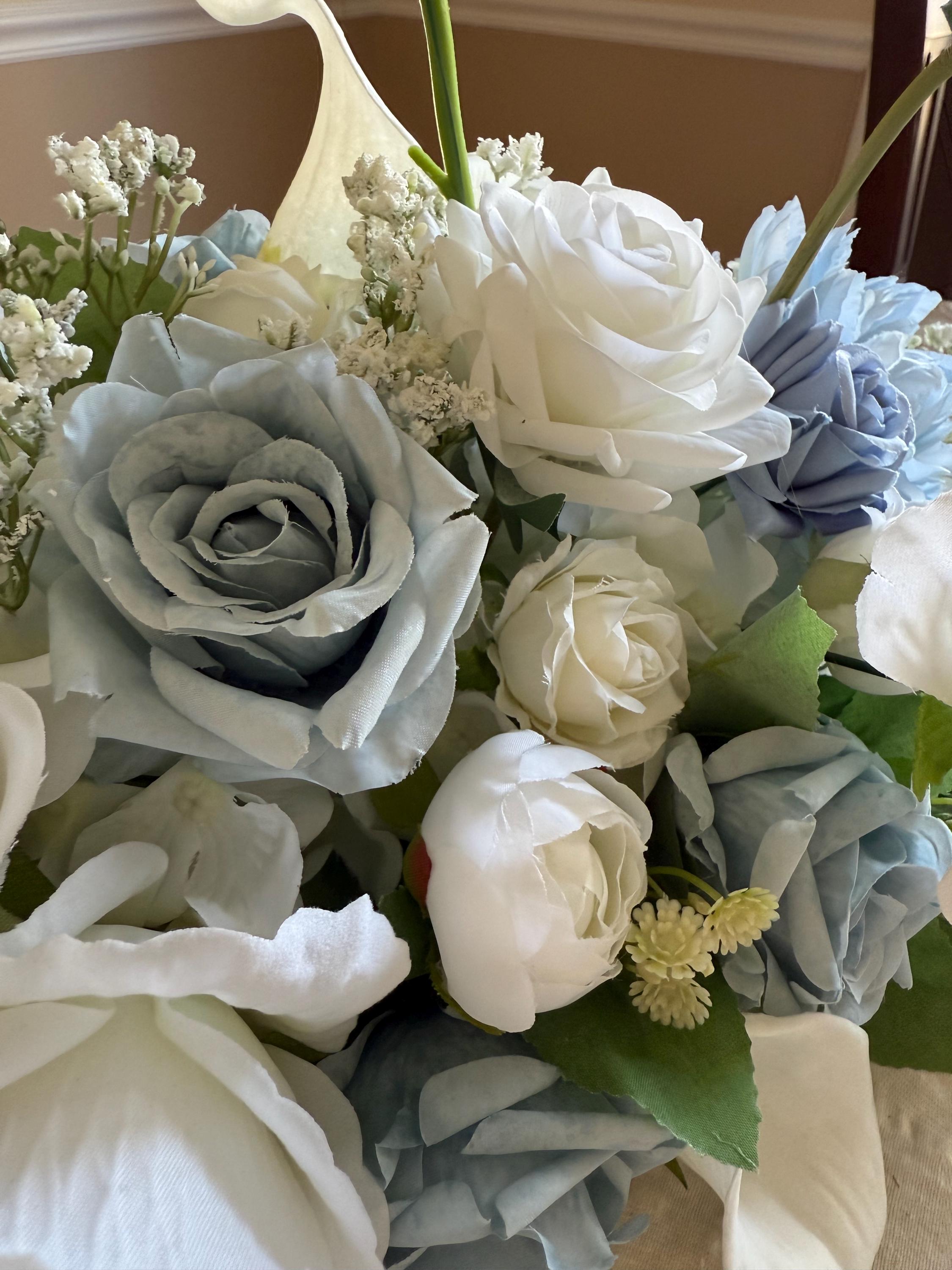 Floral Arrangement, Dusty Blue Floral Arrangement With Faux Flowers ...