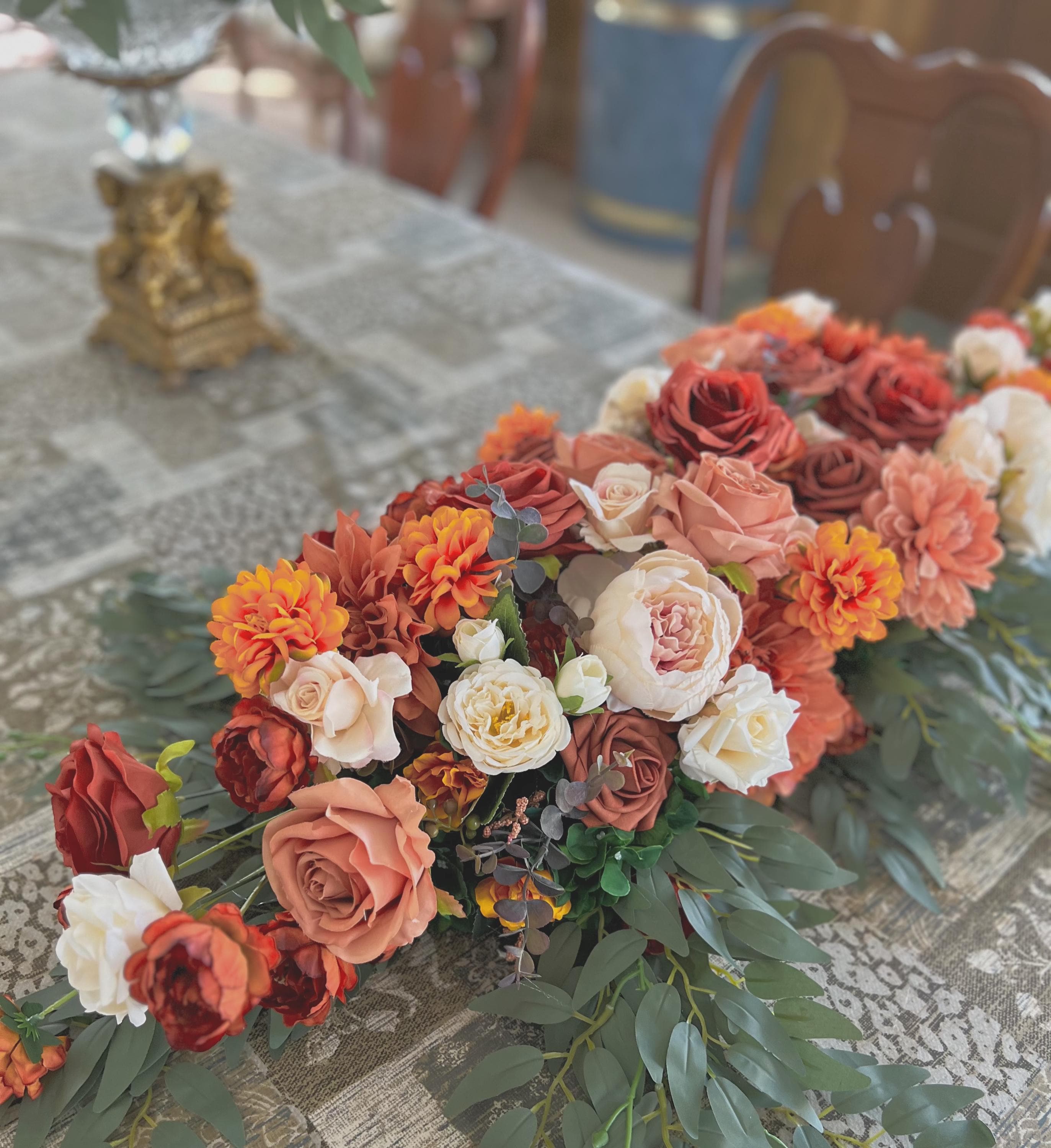Wedding Arch Arrangements With Rust Orange and Terracotta Faux Flowers ...