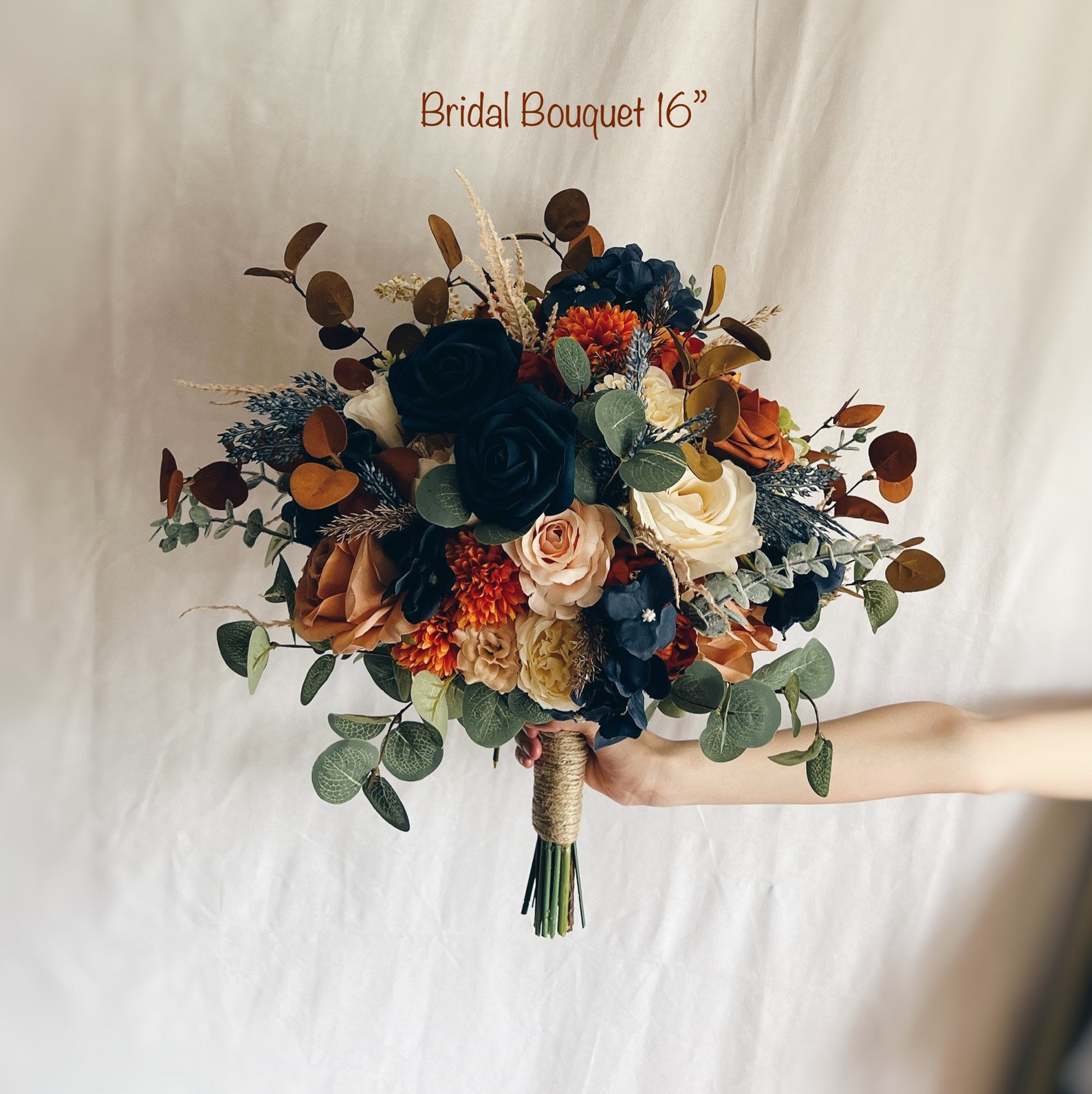 Wedding Bouquet With Navy Blue and Rust Orange Flowers - Etsy UK