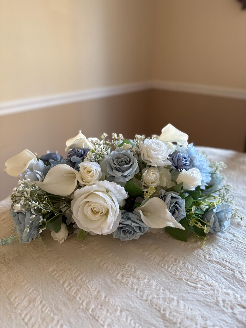 Floral Arrangement, Dusty Blue Floral Arrangement With Faux Flowers ...