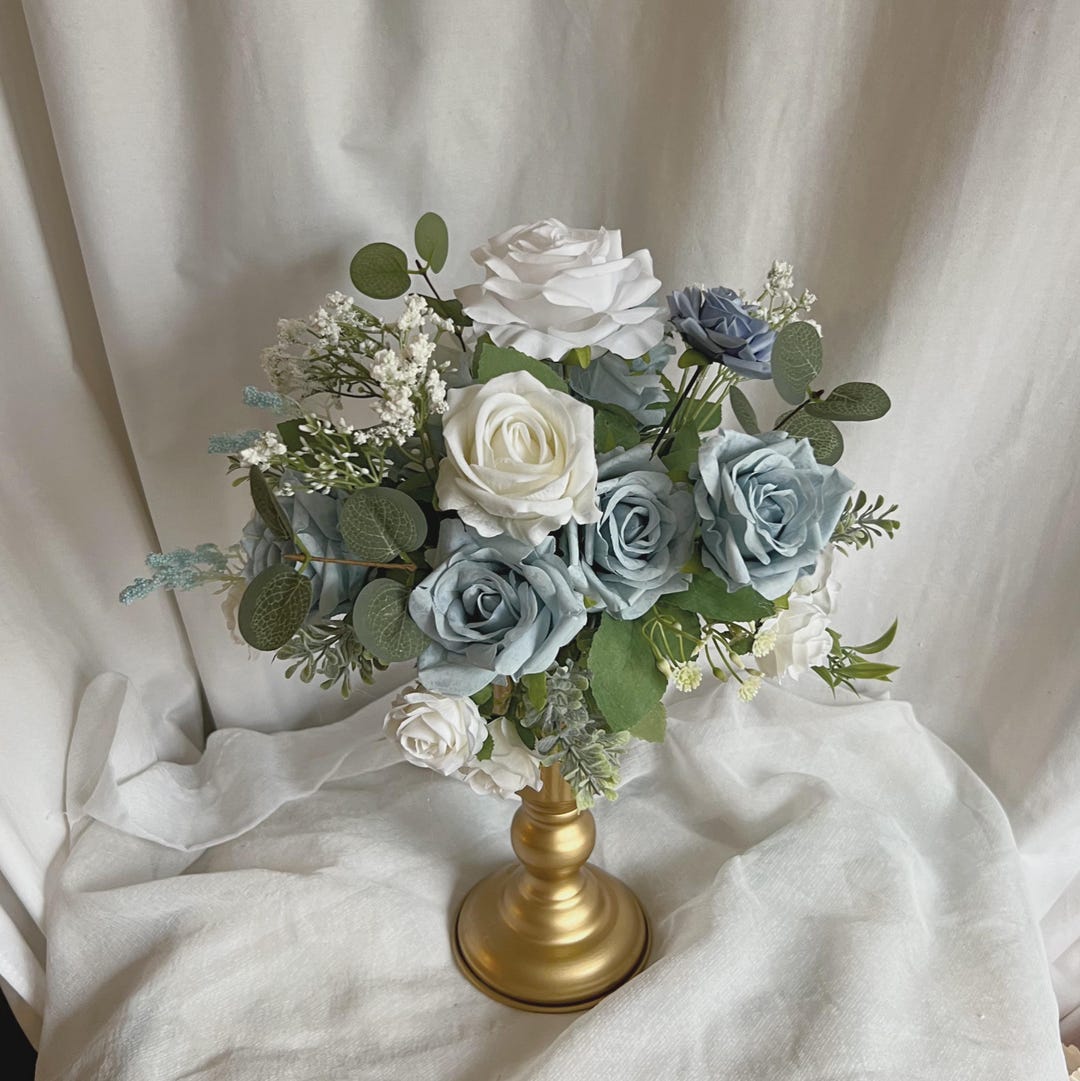 Table Centerpiece in Dusty Blue and White Colors, Blue Flowers for ...
