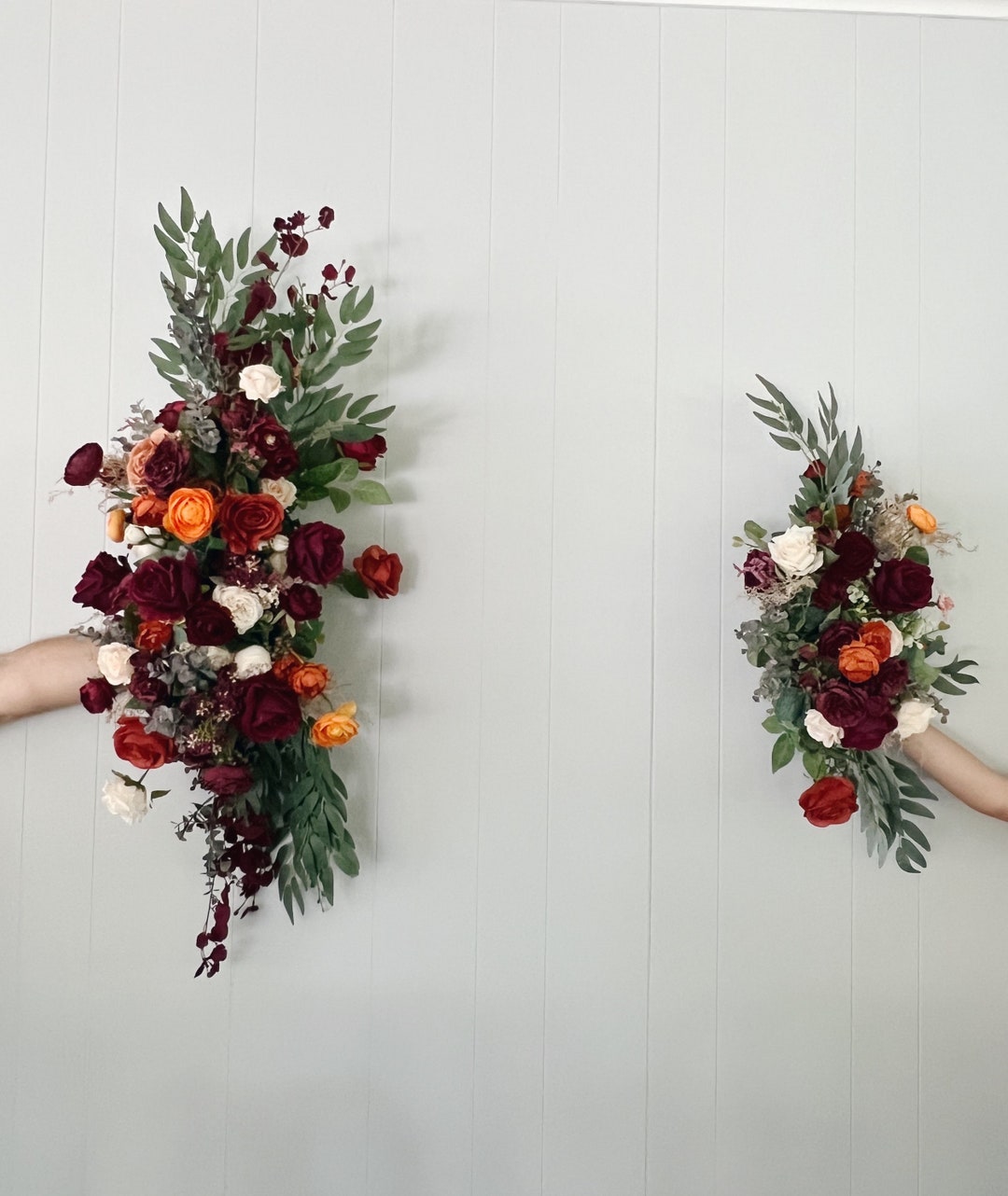 Burgundy Rust Orange Wedding Arch Floral Arrangement, Faux Flowers - Etsy