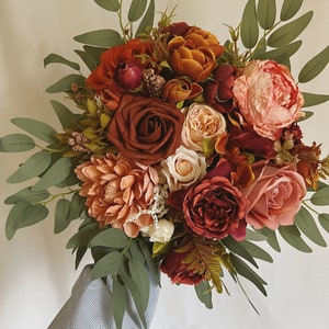 Maroon Rust Orange Pink Wedding Bouquet, Terracotta Bridesmaids ...