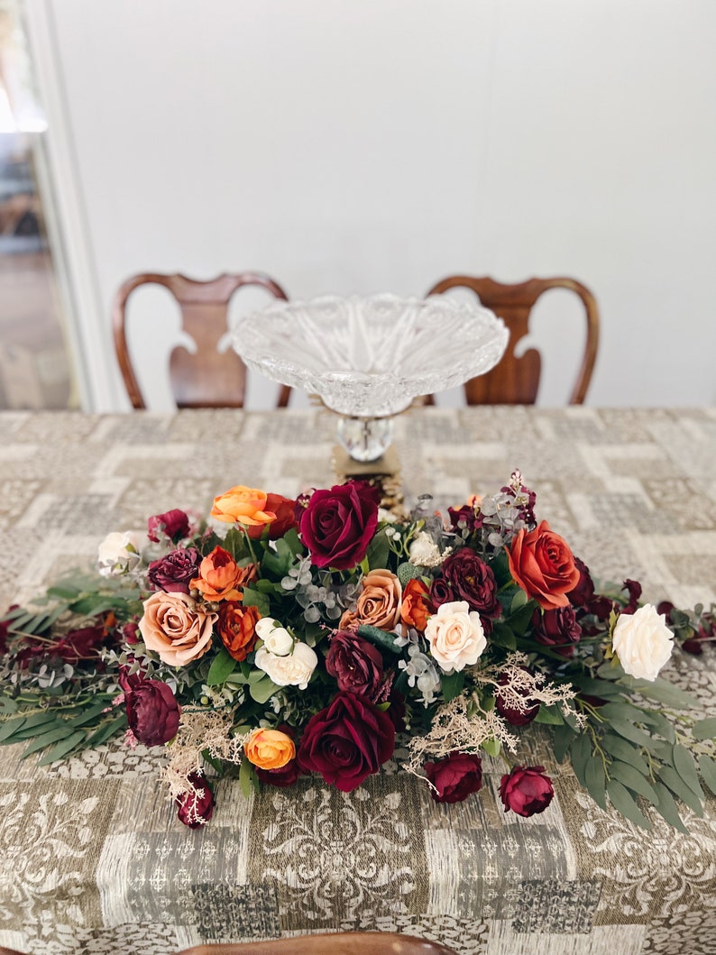 Burgundy Rust Orange Wedding Arch Floral Arrangement, Faux Flowers - Etsy