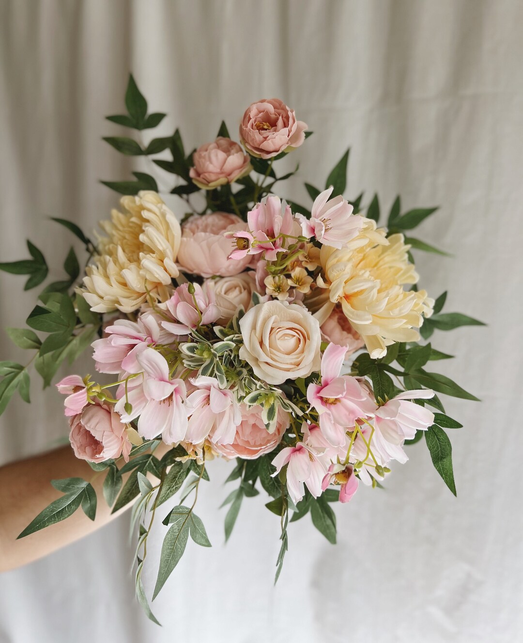 Champagne and Pink Wedding Bouquets With Faux Florals, Pink, Blue and ...