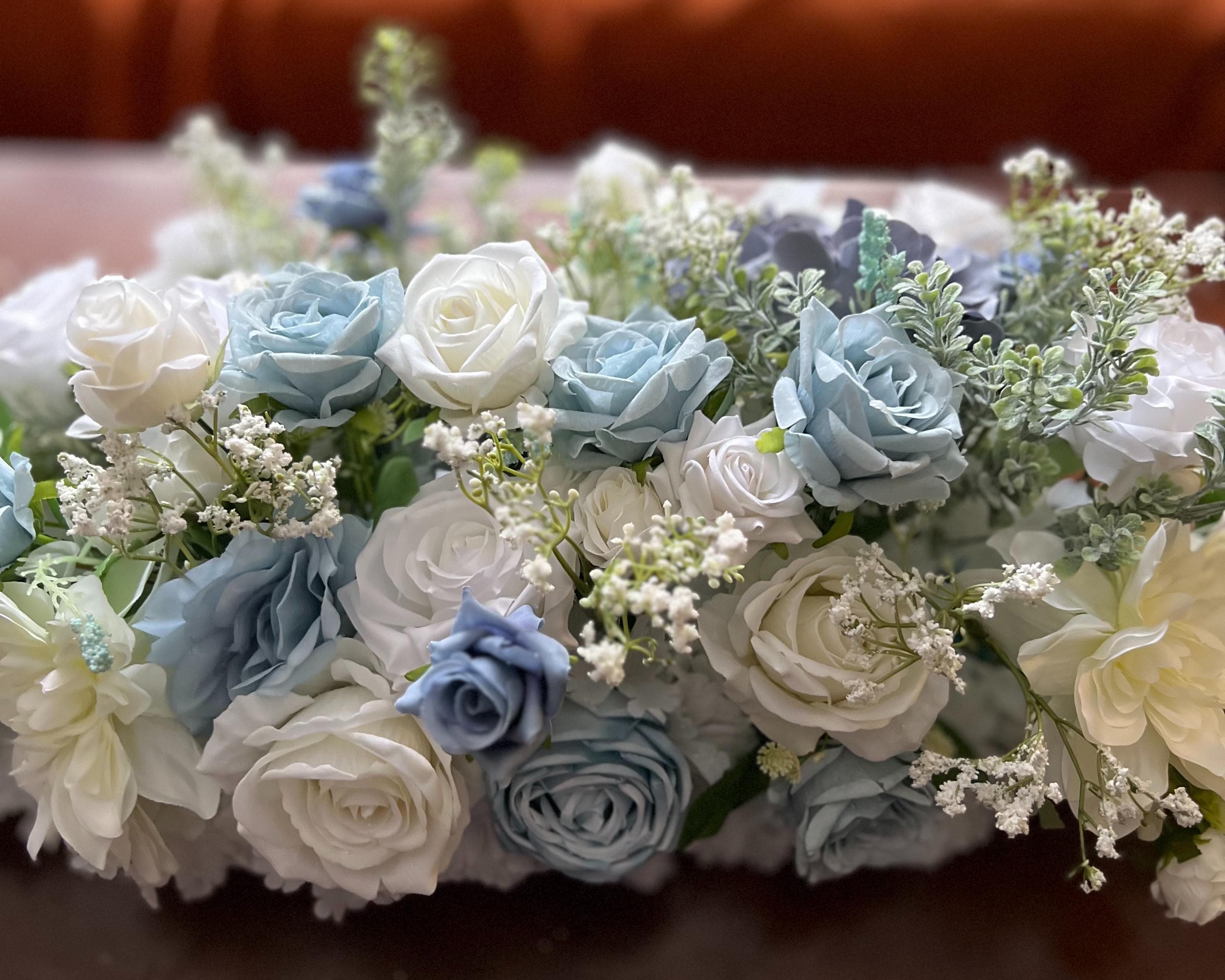 Sweet Heart Table Flowers, Table Floral Arrangement With Dusty Blue ...