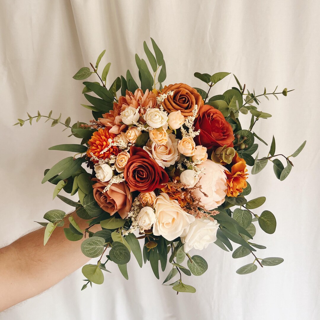 Rust Orange Wedding Bouquet, Terracotta Bridal Flowers - Etsy