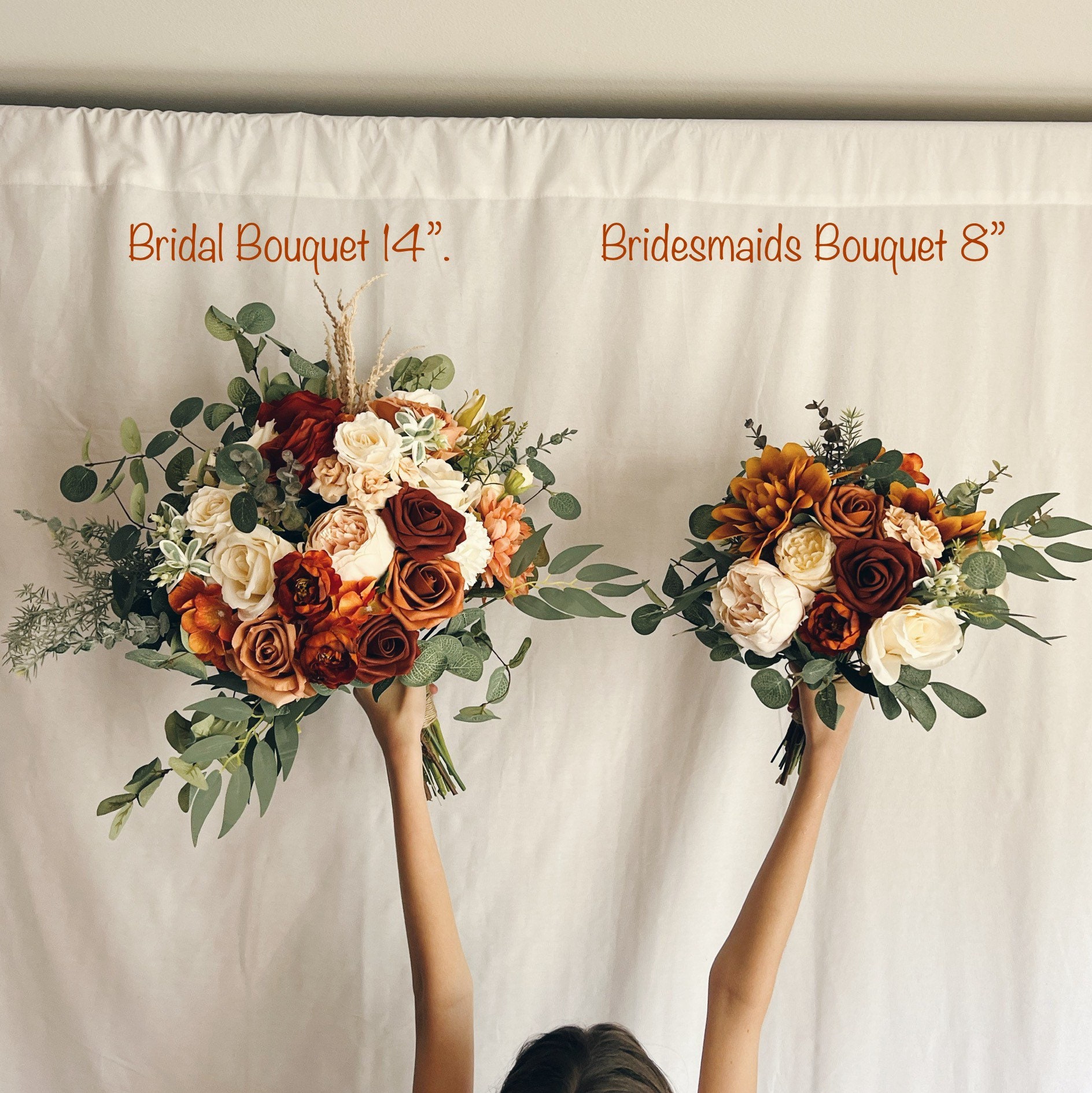 Faux Bridal Bouquet With Rust Orange Flowers and Eucalyptus - Etsy UK