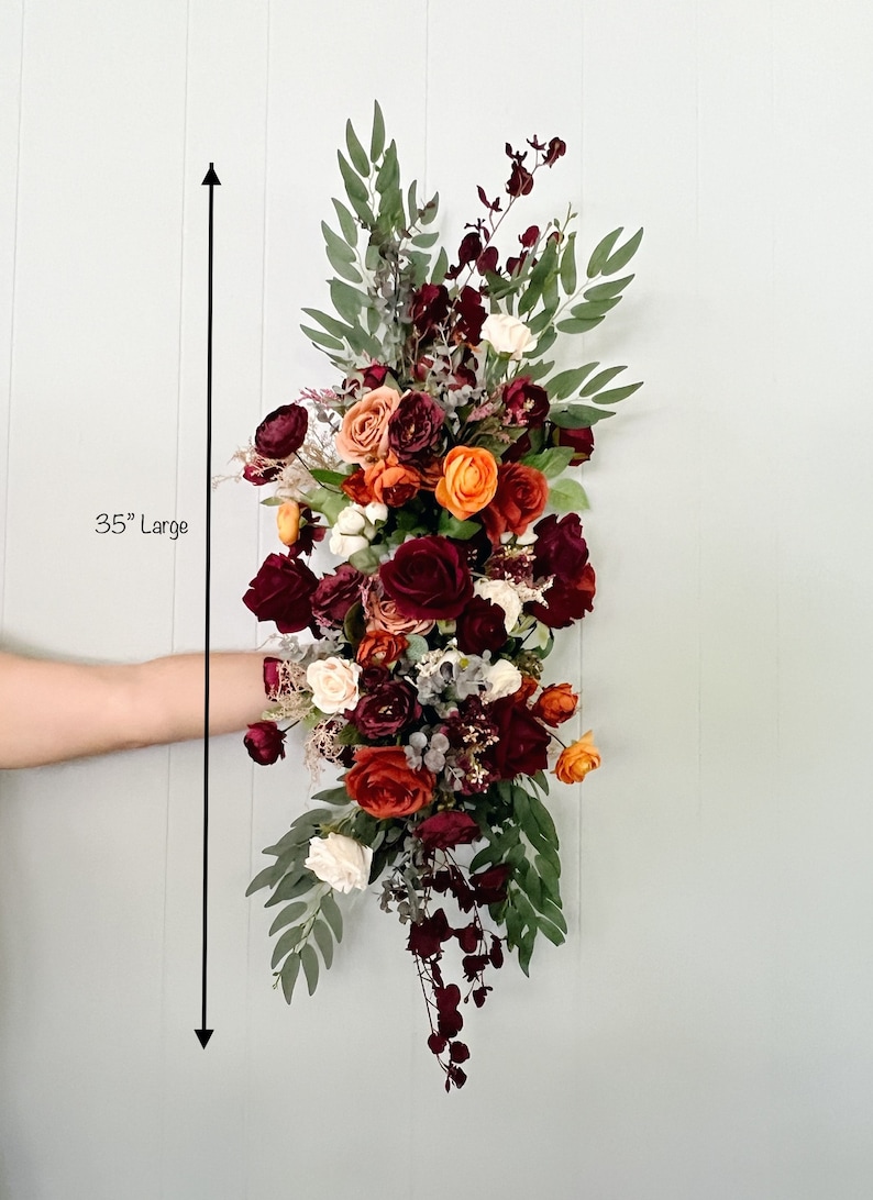 Burgundy Rust Orange Wedding Arch Floral Arrangement, Faux Flowers - Etsy