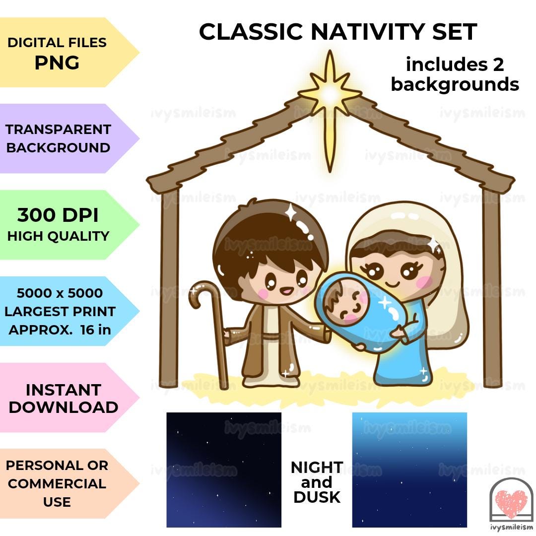 Cute Kawaii Christmas Nativity PNG Set - Holiday Clipart Instant ...