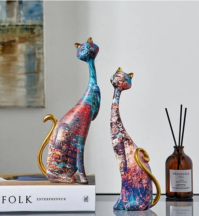 Decoration Cat Figurine Abstract Classical Style Pair of 2 - Etsy