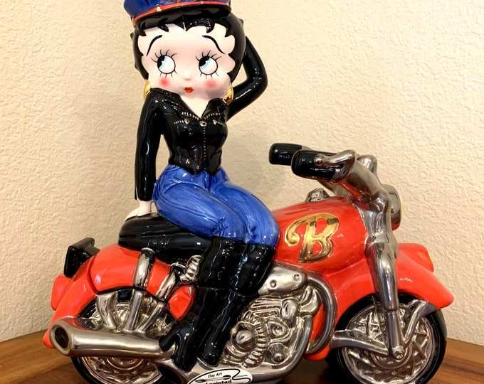 Large BETTY BOOP Biker Clay Art Ceramic Cookie Jar Motorcycle Box - Etsy