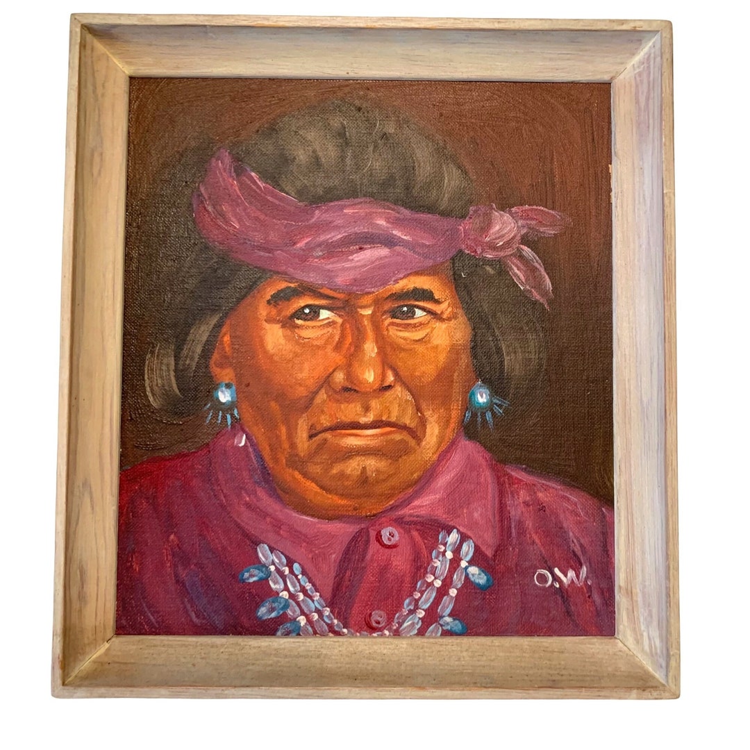 VTG Framed Native American Portrait Hosteen TSO Navajo Signed O.W. Oil ...