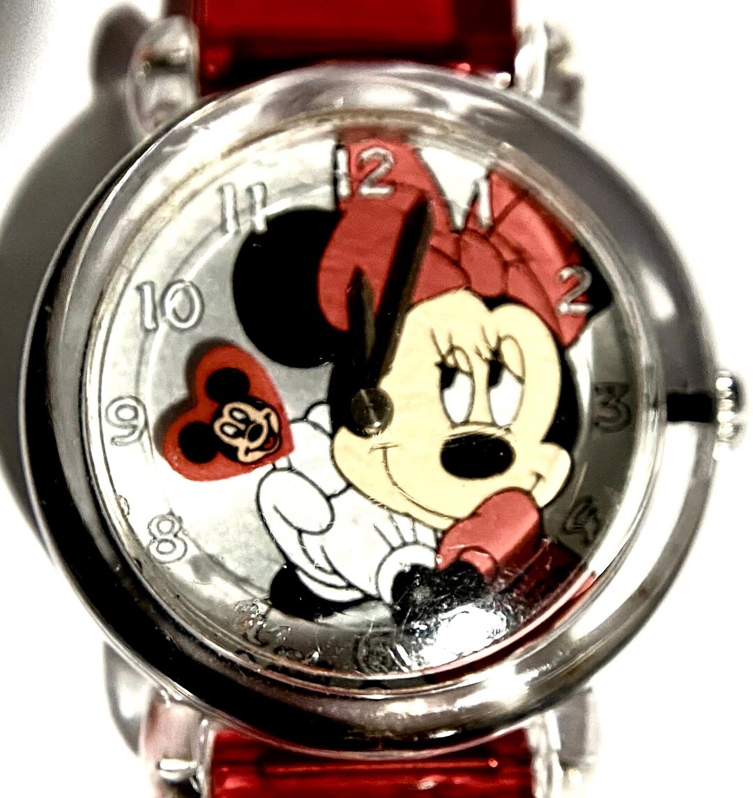 Vintage Minnie Mouse Watch: Acrylic Case, Red Strap, Seiko Movement - Etsy