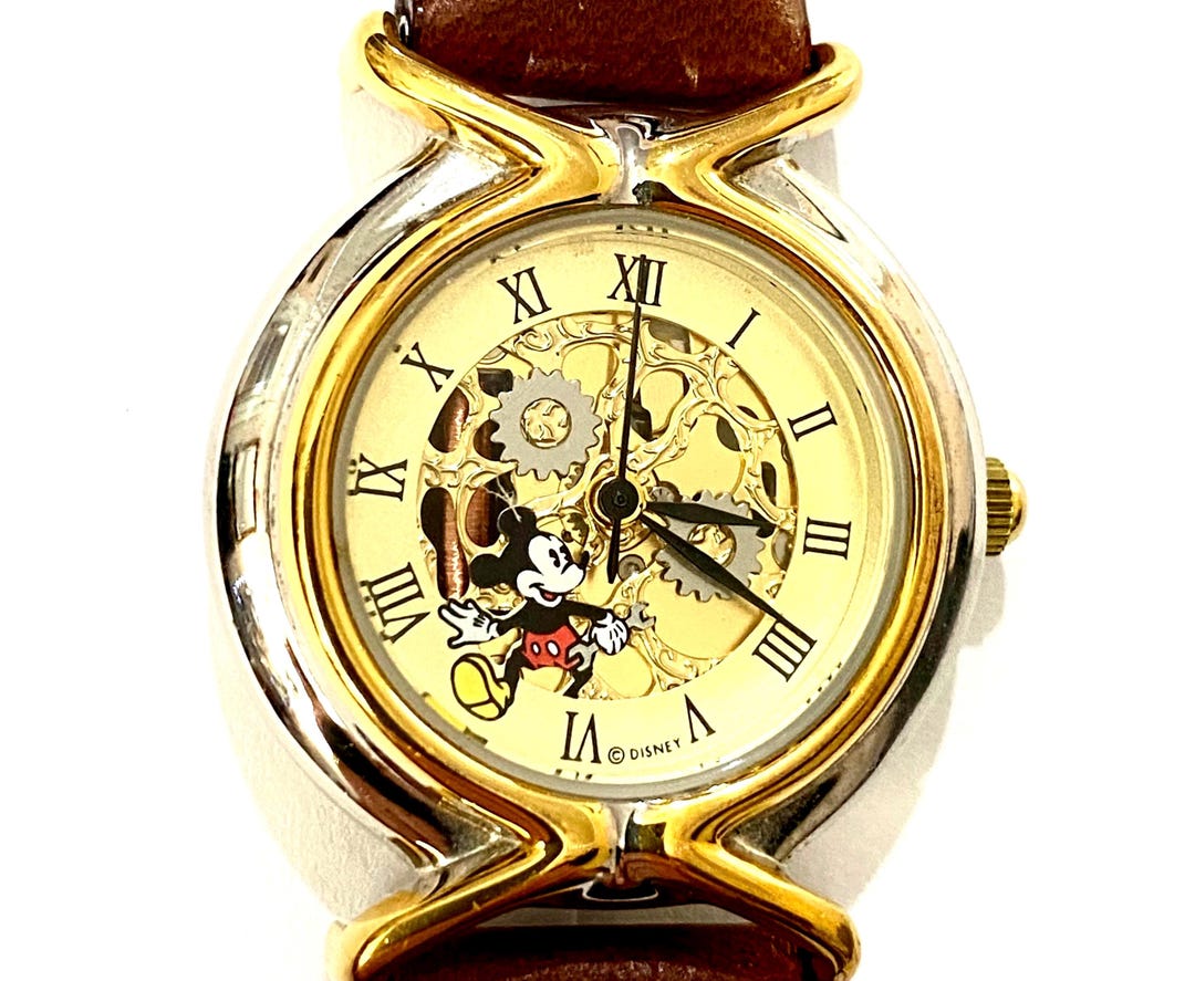 Fossil Mickey Mouse Ladies Skeleton Watch Vintage 1990s Two Tone NOS ...