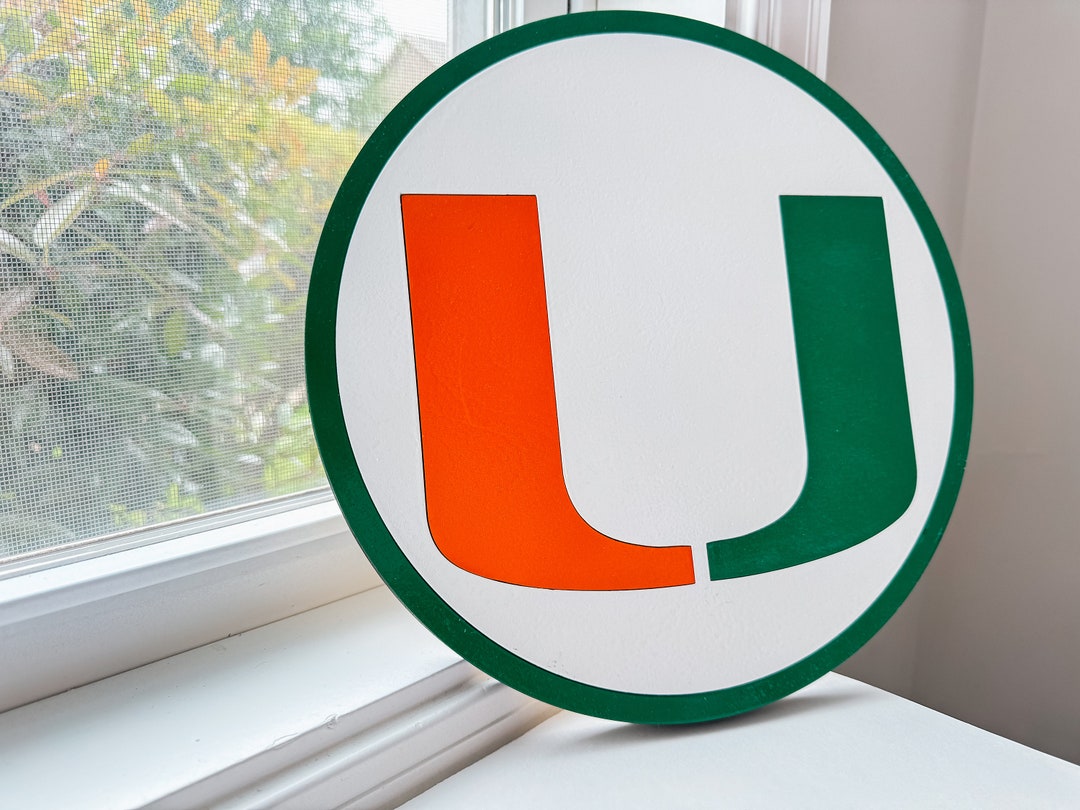 Miami Hurricanes U Logo Wall Art, Natural Wood Grain Wall Hanging Sign ...