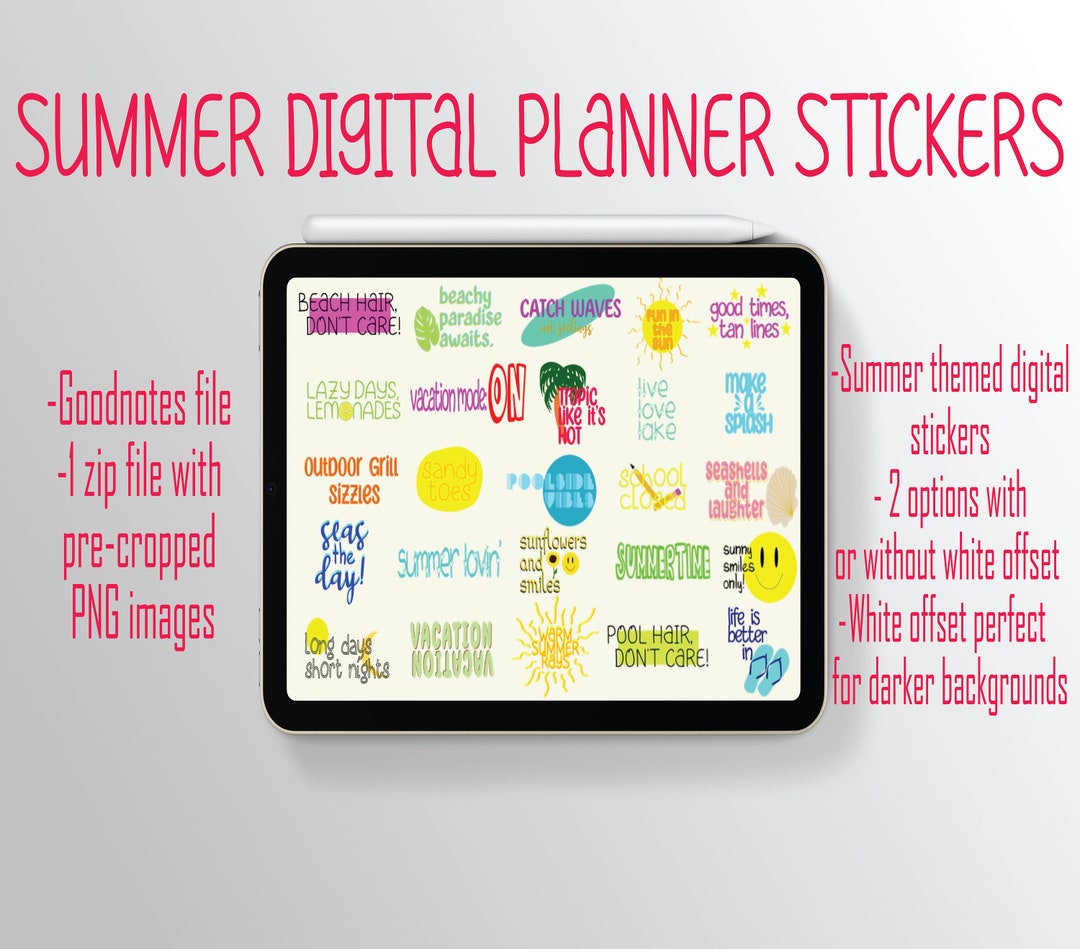 Summer Digital Planner Stickersdigital Stickerspre-cropped Goodnotes ...