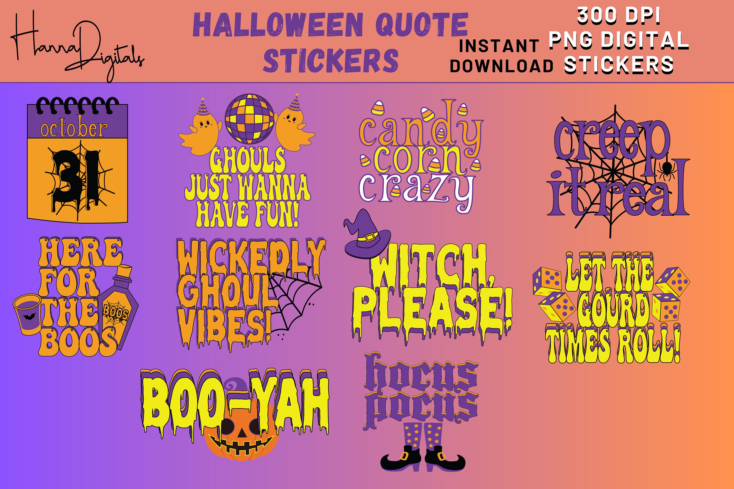 Halloween Digital Planner Stickers Pre cropped Goodnotes Digital