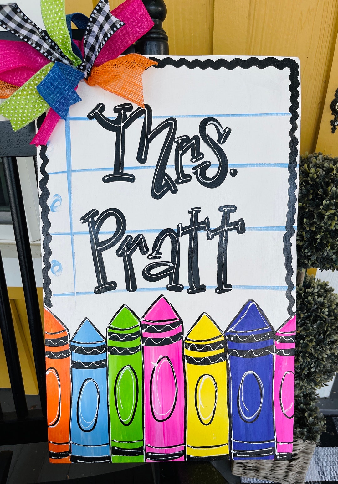 Teacher Crayon Notebook Wooden Door Hanger - Etsy