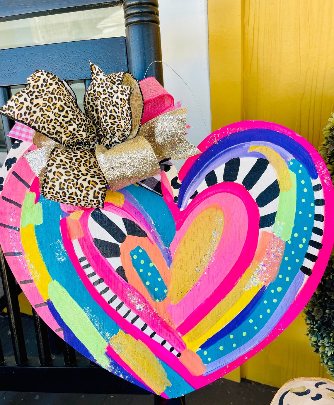 Colorful Bright Heart Wooden Valentine Door Hanger - Etsy