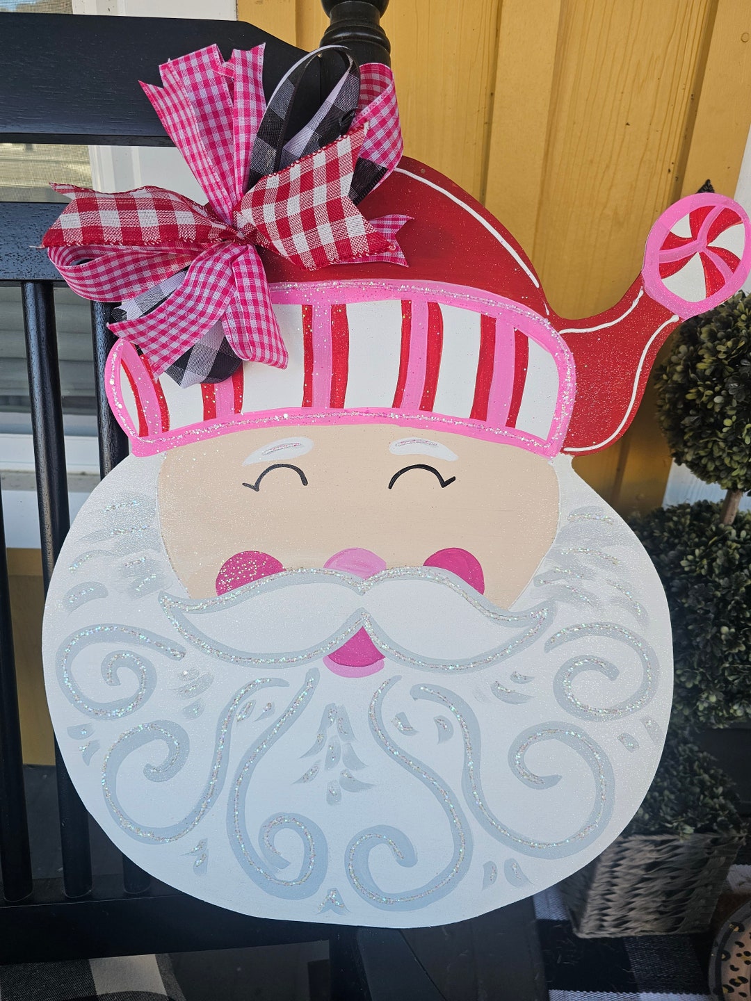 Santa Red and Pink Glitter Wooden Door Hanger - Etsy