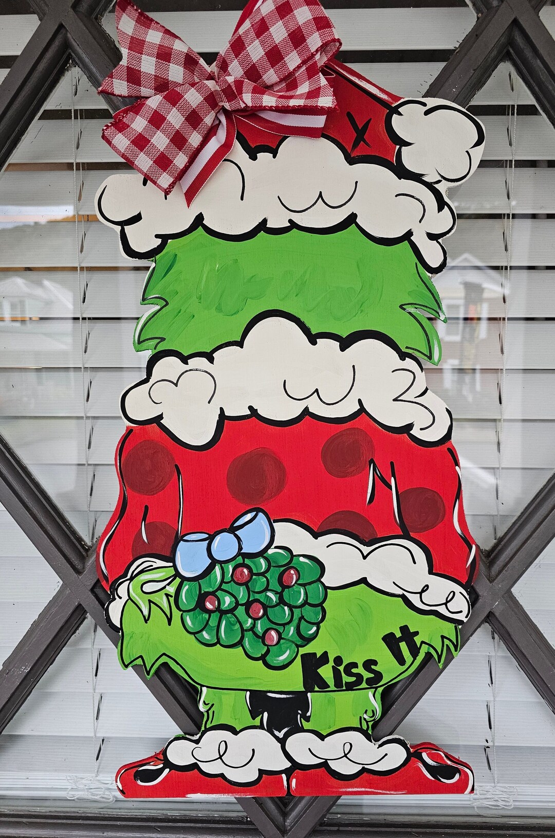 Grinch Kiss It Mistletoe Door Hanger - Etsy