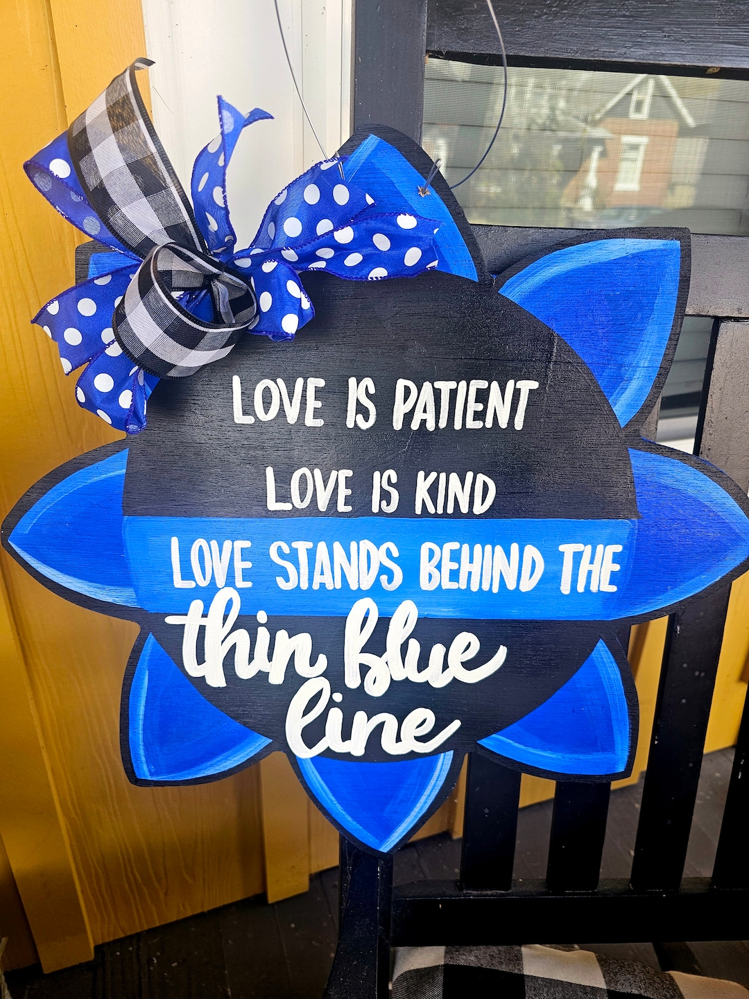 Thin Blue Line Police Wooden Door Hanger - Etsy