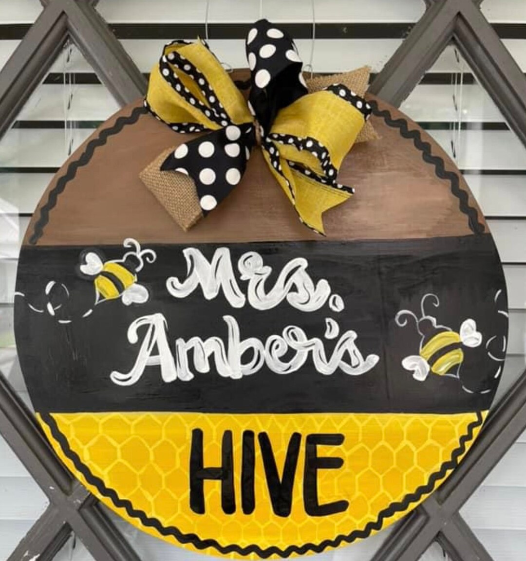Bee Hive Teacher Wooden Door Hanger - Etsy