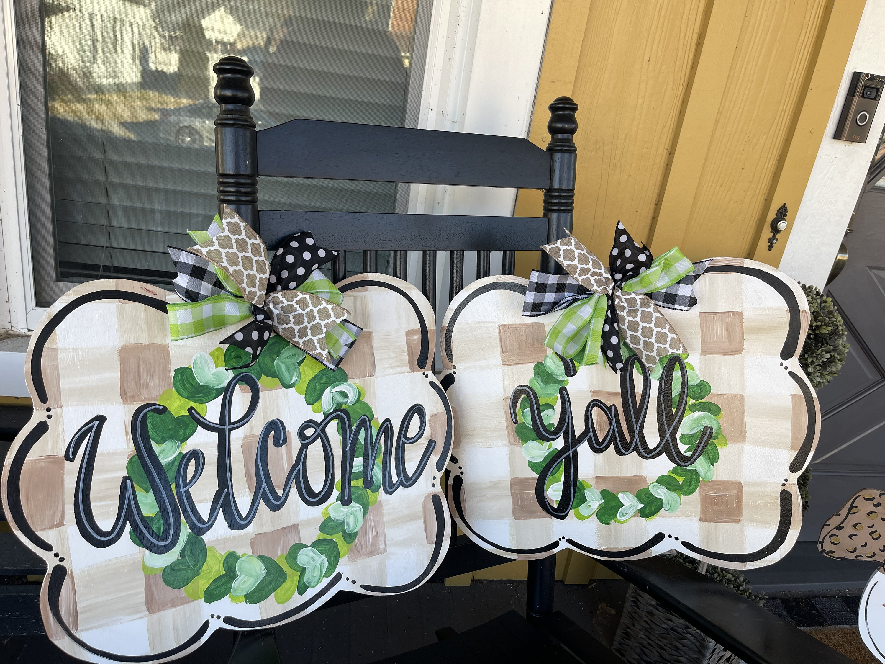 Double Doors Set Welcome Wooden Door Hangers - Etsy