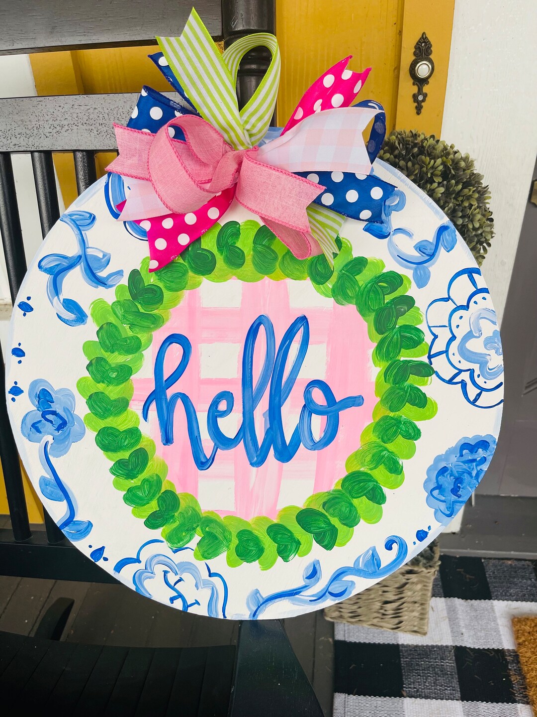 Hello Floral Chinoiserie Summer or Spring Door Hanger - Etsy