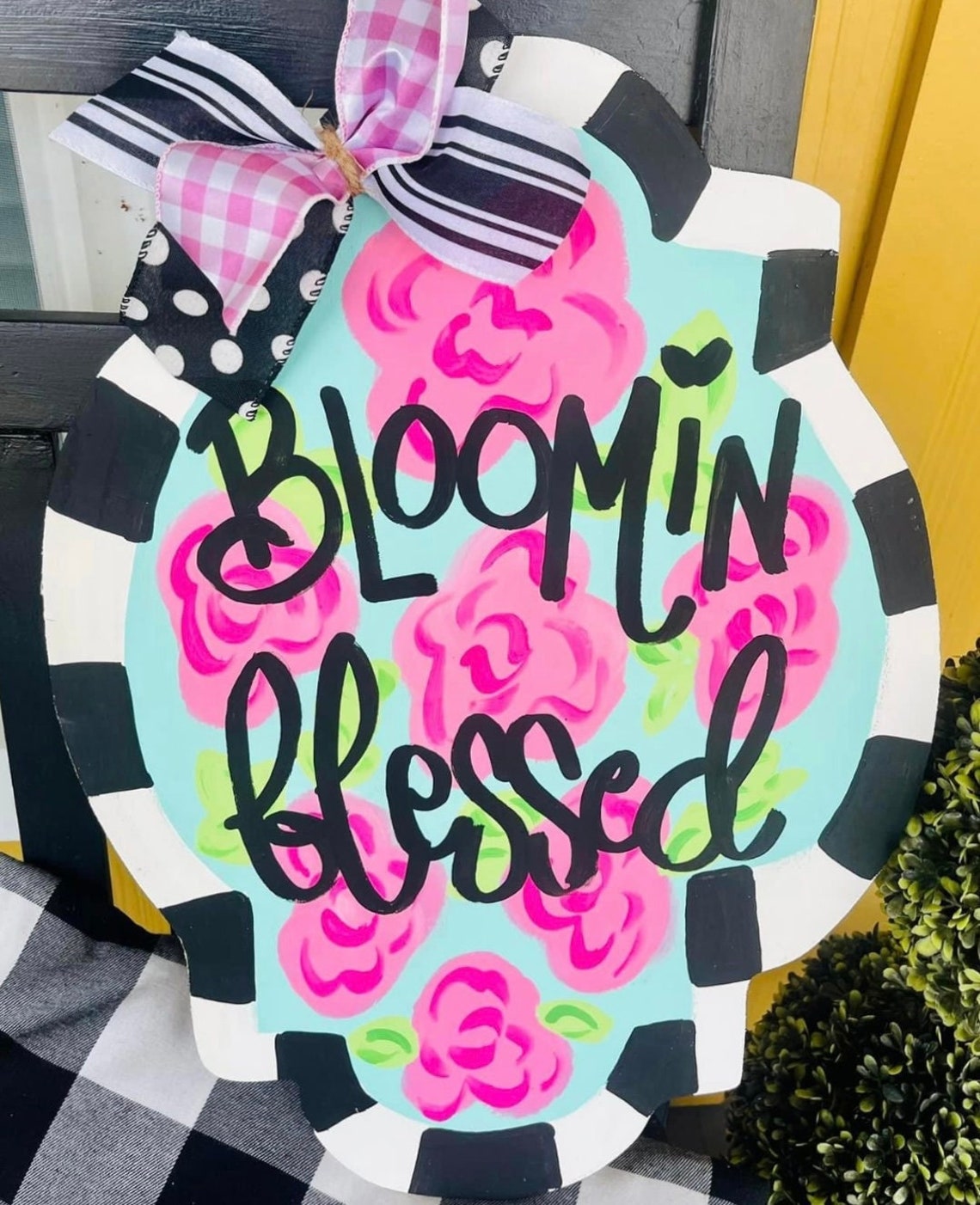 Bloomin Blessed Floral Wooden Door Hanger - Etsy