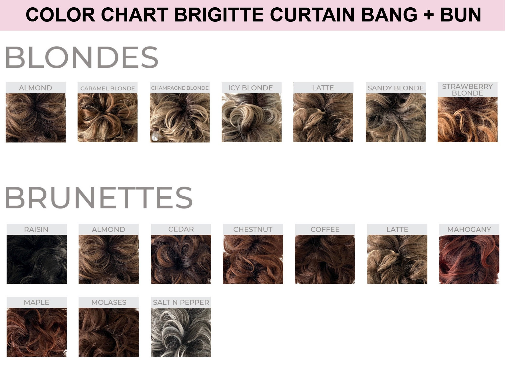 All-in-one Faux Curtain Bang and Bun BRIGITTE 23 Colors Updo Bun ...