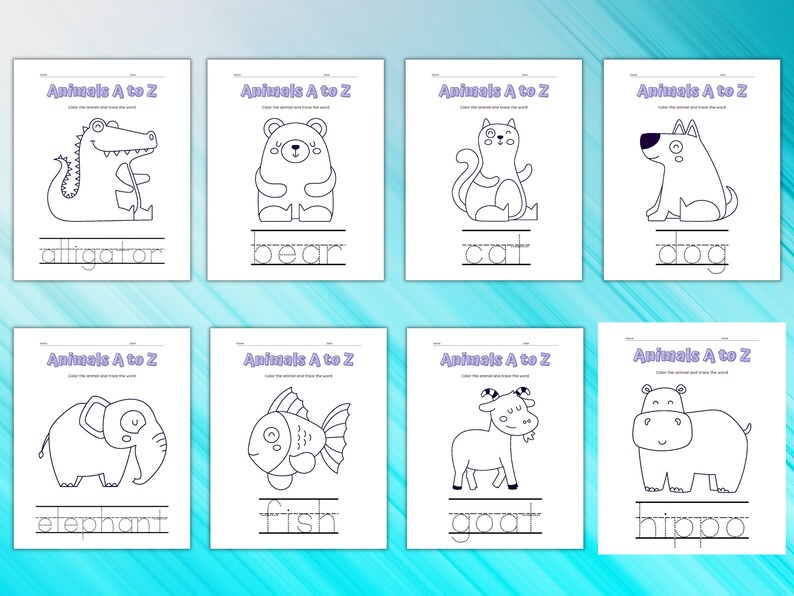 Animals Alphabet Letter Tracing Coloring Worksheets - Etsy