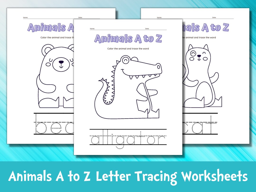Animals Alphabet Letter Tracing Coloring Worksheets - Etsy