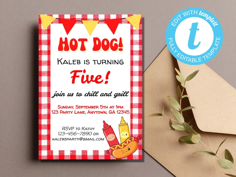 Hot Dog Birthday Party Invitation Template Hot Dog Birthday - Etsy