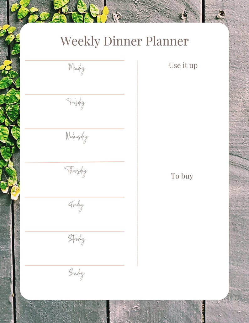 Weekly Dinner Planner - Etsy