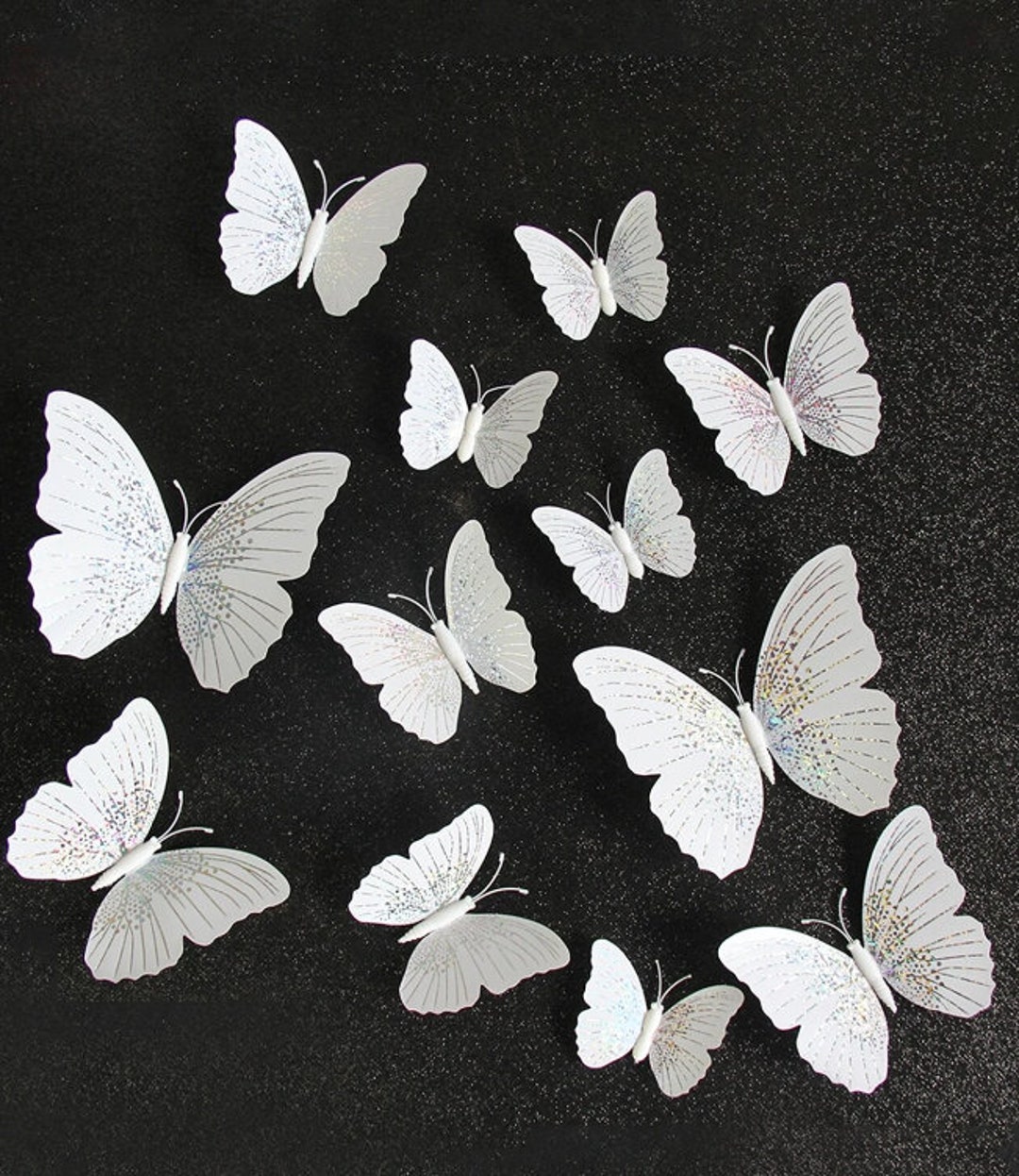 White & Metallic Silver 3D Butterfly Set/decorative Butterfly Cake ...