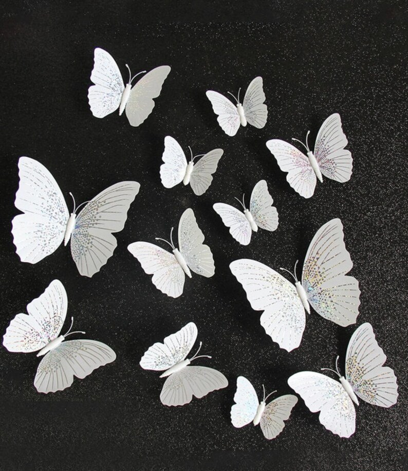 White & Metallic Silver 3D Butterfly Set/decorative Butterfly - Etsy
