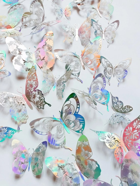 24 Pk Silver Holographic Butterfly Set/3d Butterfly - Etsy