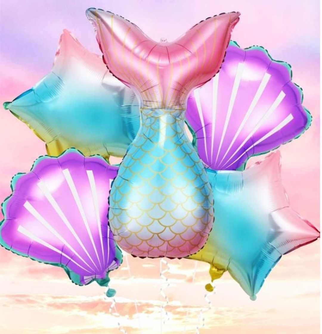 Mermaid Tail Balloon Set: Ombre, Sea Shell, Star Balloons - 5 Pack - Etsy