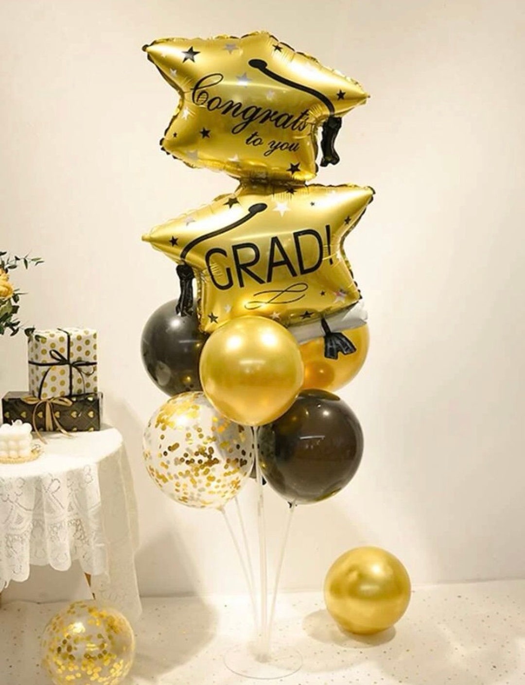 Graduation Balloon Set/black & Gold Congratulations Grad Balloons/ 2023 ...