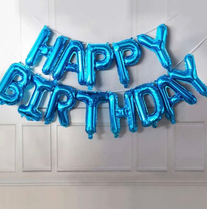 16 Blue Happy Birthday Balloon Banner/blue Letter Balloons/under the ...