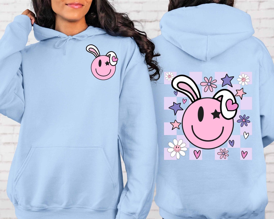 Smiley Face Easter Front and Back Design Hoodie, Trendy Easter ...